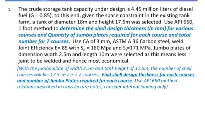 Solved The crude storage tank capacity under design is 4.45 | Chegg.com