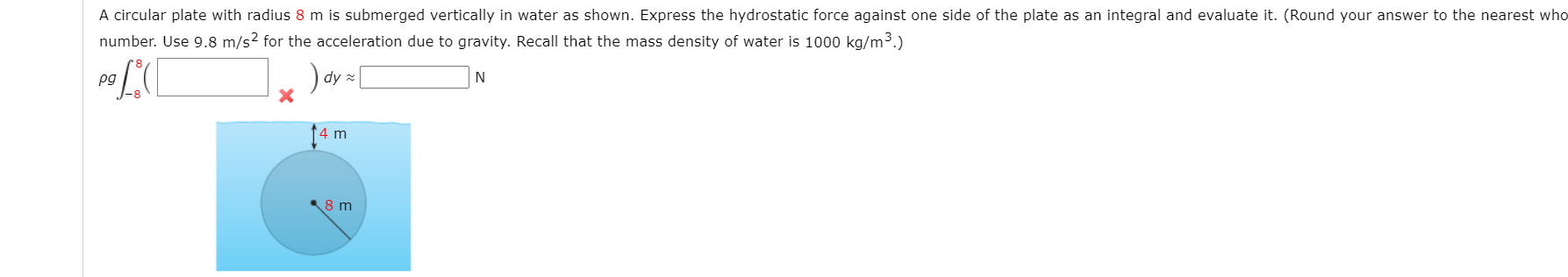 Solved A circular plate with radius 8 m is submerged | Chegg.com