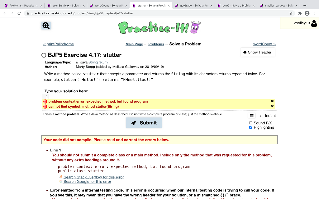 Solved Problems - Practice-it X evenSumMax - Solve wordCount | Chegg.com