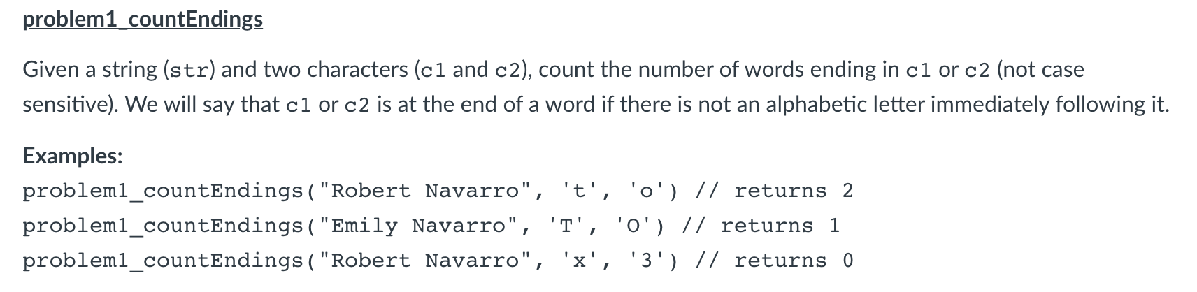 Solved problem1 countEndings Given a string (str) and two | Chegg.com