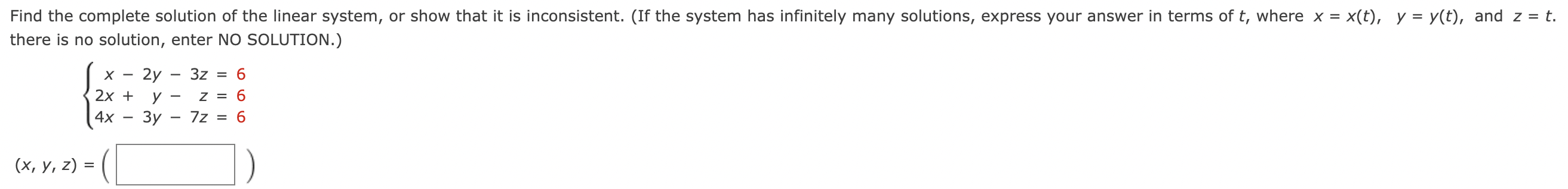 Solved Find the complete solution of the linear system, or | Chegg.com
