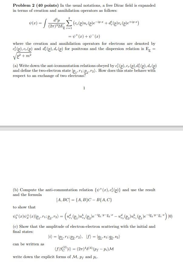 Solved v(a) = | (27) *2E dp = Pr= Problem 2 (40 points) In | Chegg.com