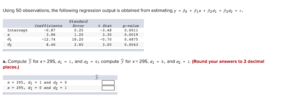 Solved Using 50 observations, the following regression | Chegg.com