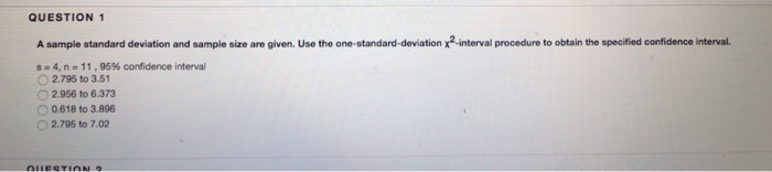 Solved QUESTION 1 A sample standard deviation and sample | Chegg.com