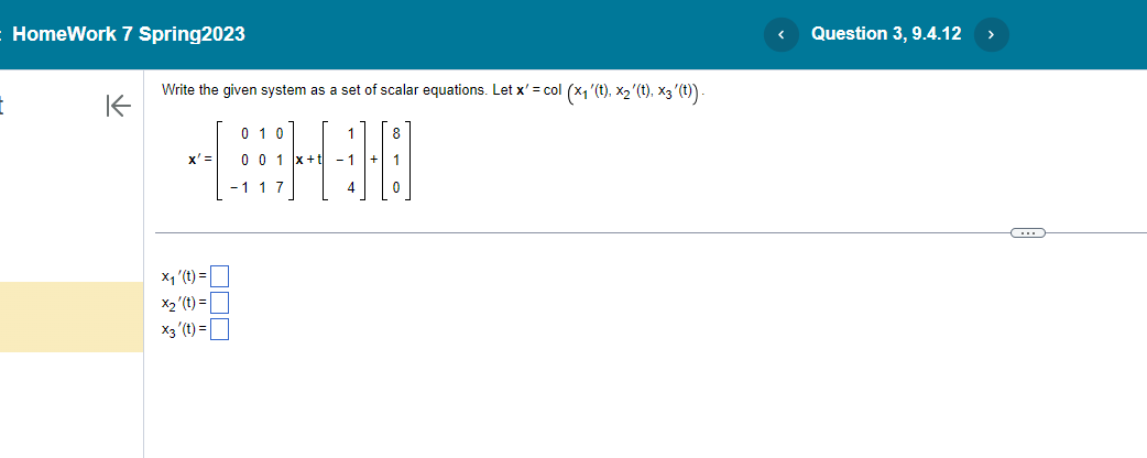 Solved Write the given system as a set of scalar equations. | Chegg.com