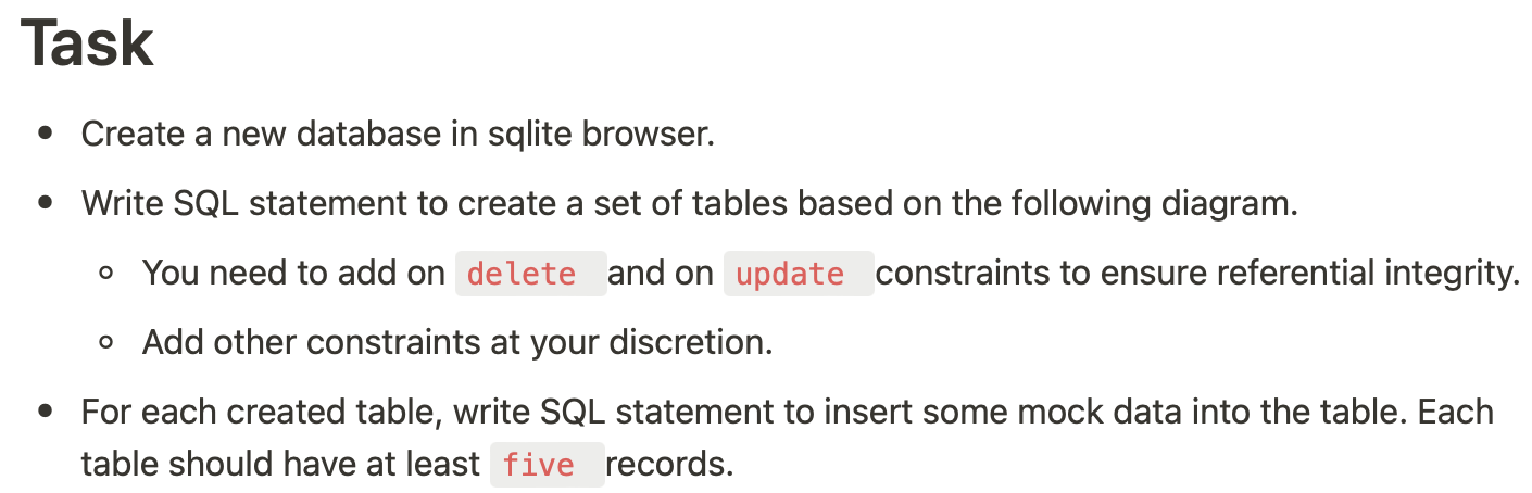 Task • Create a new database in sqlite browser. • | Chegg.com