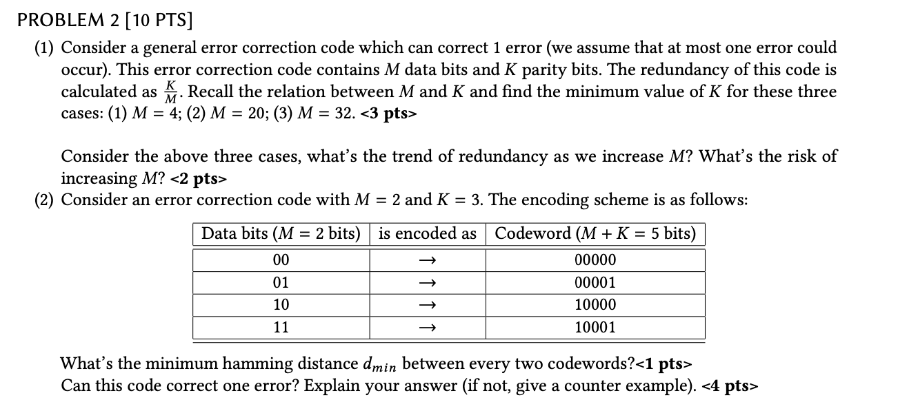 Solved PROBLEM 2 (10 PTS] (1) Consider a general error | Chegg.com