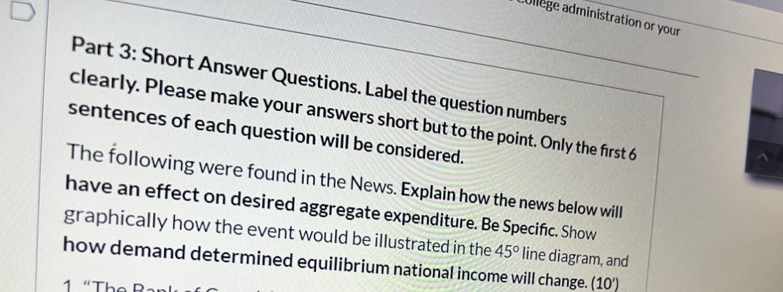 Solved Part 3: Short Answer Questions. Label the question | Chegg.com