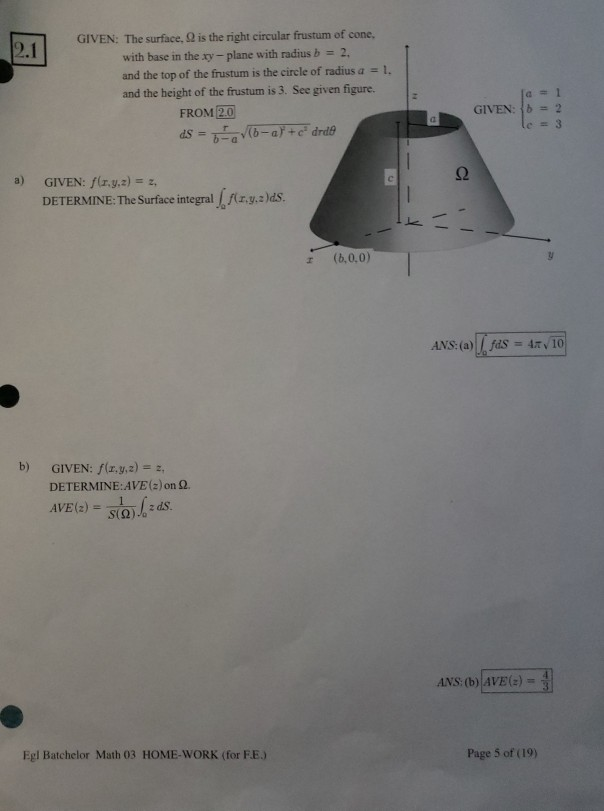 Solved GIVEN: The surface, Ω is the right circular frustum | Chegg.com