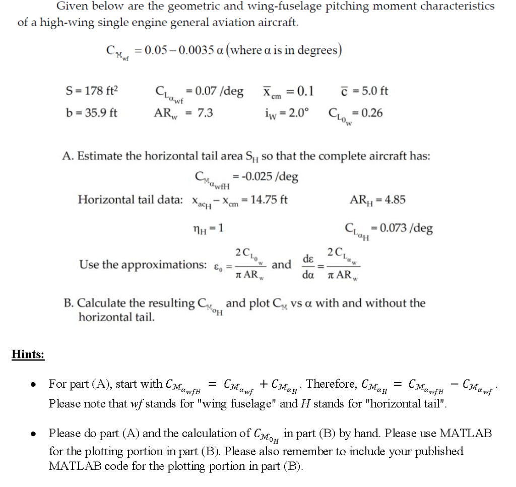 Solved Given below are the geometric and wing-fuselage | Chegg.com