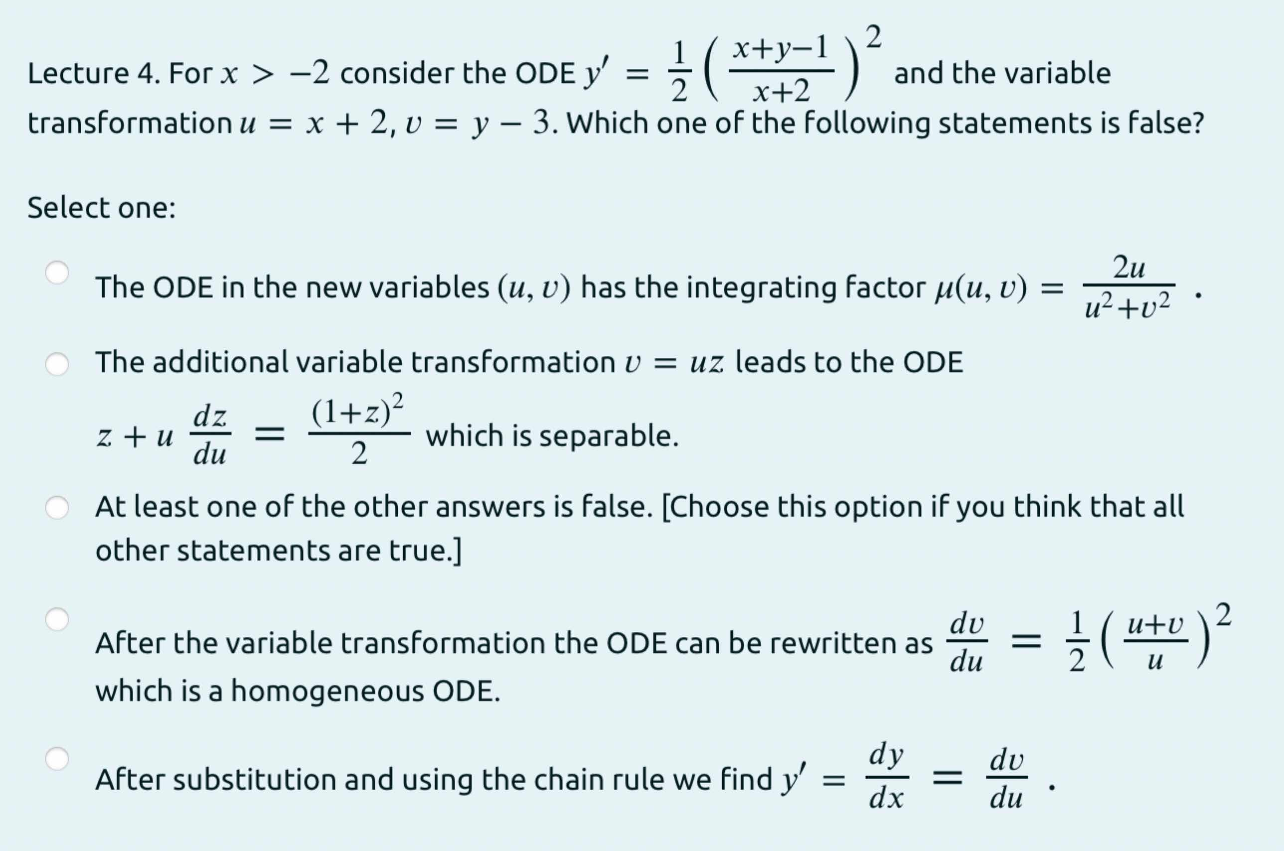 Solved For x>-2 ﻿consider the ODE y'=12(x+y-1x+2)2 ﻿and the | Chegg.com