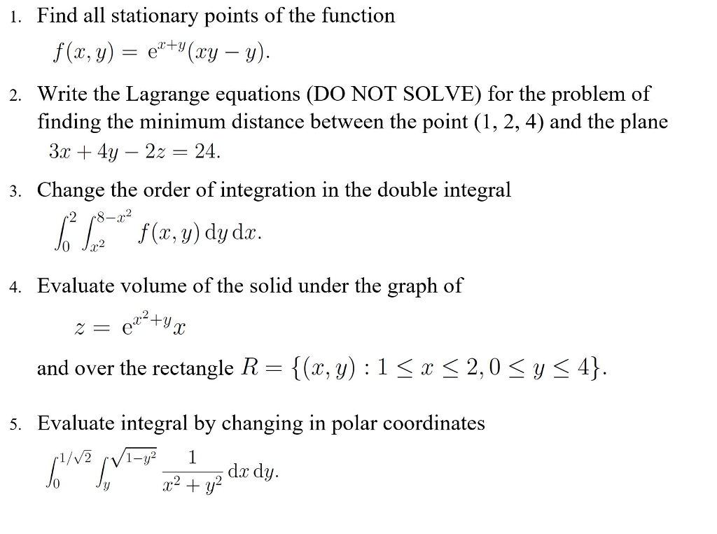 Solved 1. Find all stationary points of the function f(x, | Chegg.com