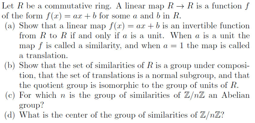Solved Let R be a commutative ring. A linear map R + R is a | Chegg.com