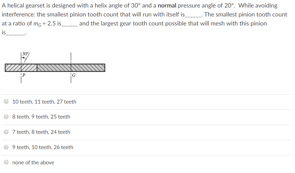 Solved A helical gearset is designed with a helix angle of | Chegg.com