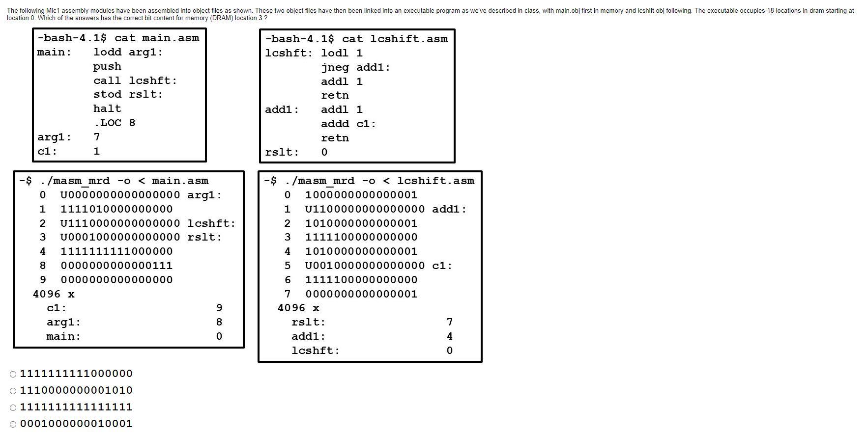 Solved The following Mic1 assembly modules have been | Chegg.com