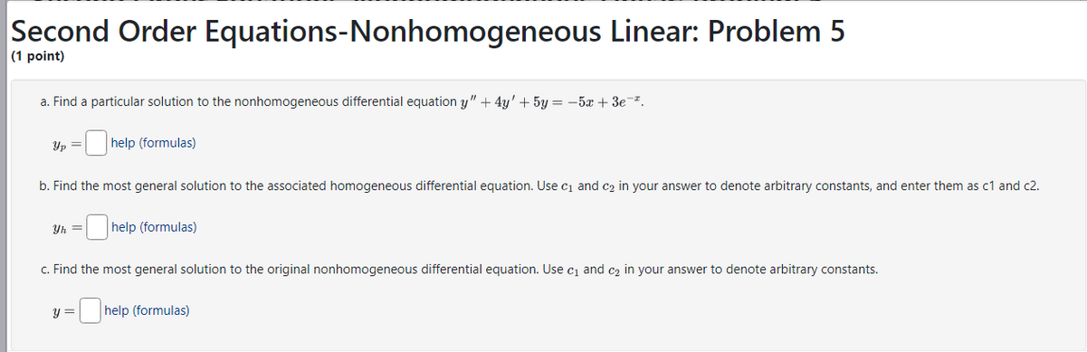Solved Second Order Equations-Nonhomogeneous Linear: Problem | Chegg.com