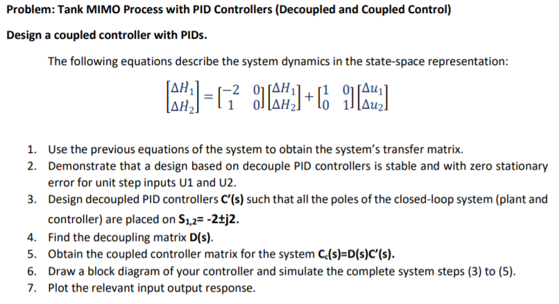 Problem: Tank MIMO Process with PID Controllers | Chegg.com