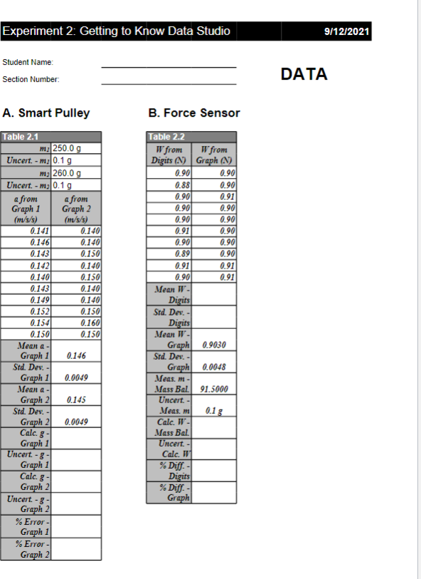 Solved Student Name:Section Number:A. Smart PulleyTable | Chegg.com Solved Student Name:Section Number:A. Smart PulleyTable | Chegg.com