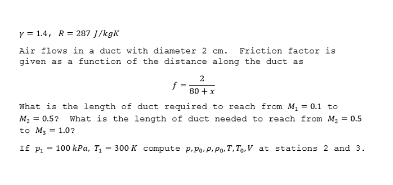 Solved γ=1.4,R=287 J/kgK Air flows in a duct with diameter 2 | Chegg.com