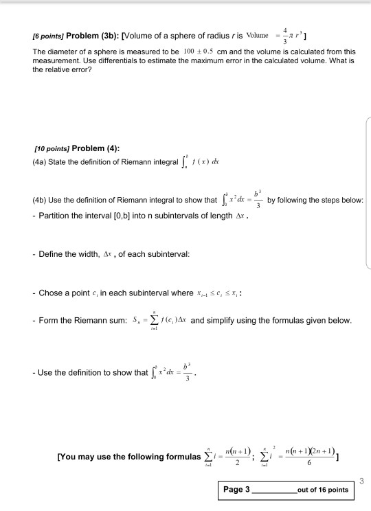 Solved 16 points] Problem (3b): [Volume of a sphere of | Chegg.com