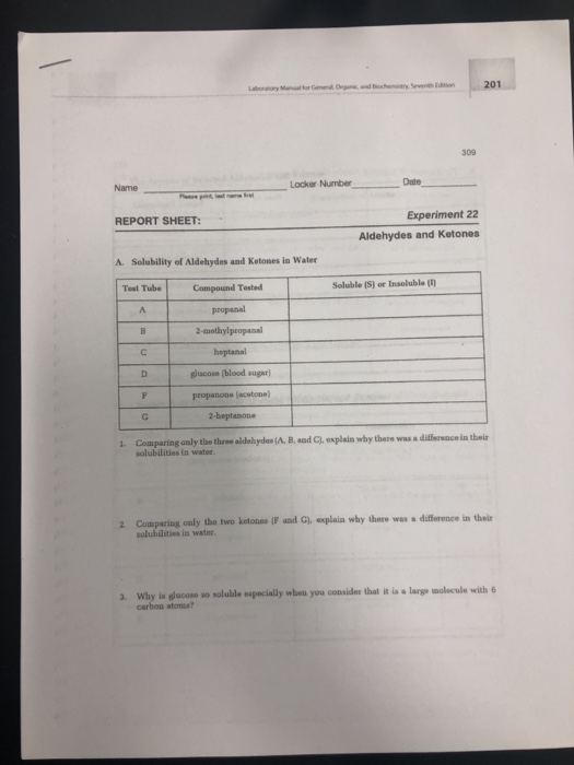 Solved 309 Date Locker Number Name Experiment 22 REPORT | Chegg.com
