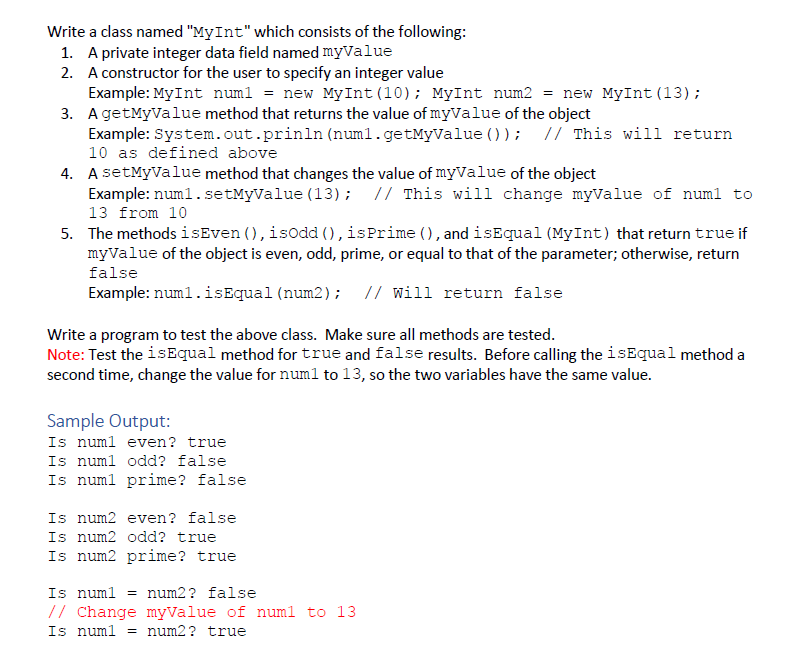 Solved Write a class named "MyInt" which consists of the | Chegg.com