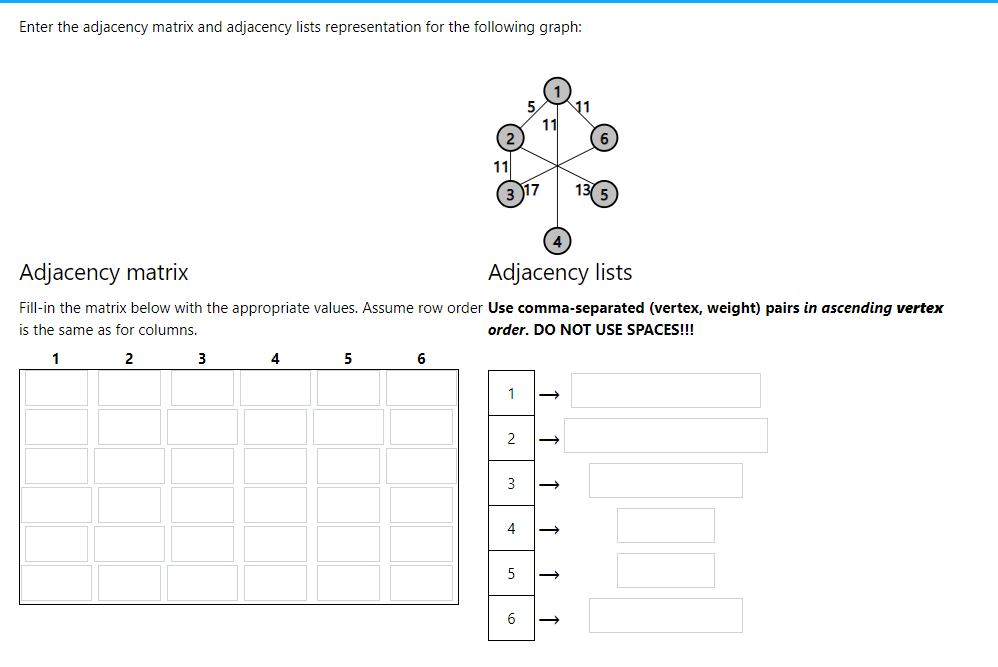 Solved Enter the adjacency matrix and adjacency lists | Chegg.com