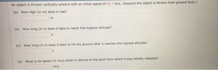 Solved An object is thrown vertically upward with an initial | Chegg.com