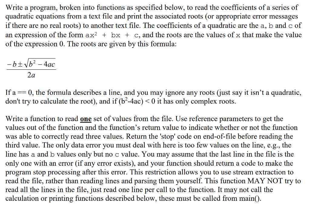 Solved Write A Program Broken Into Functions As Specified 1952