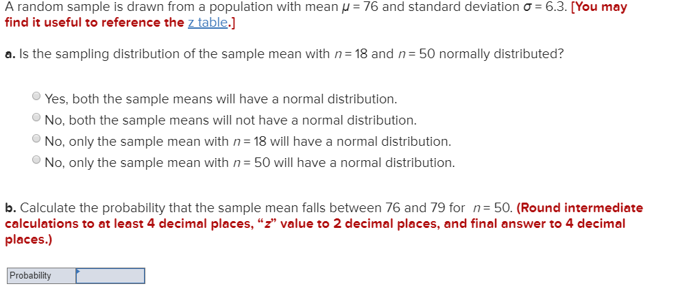 Solved A random sample is drawn from a population with mean | Chegg.com