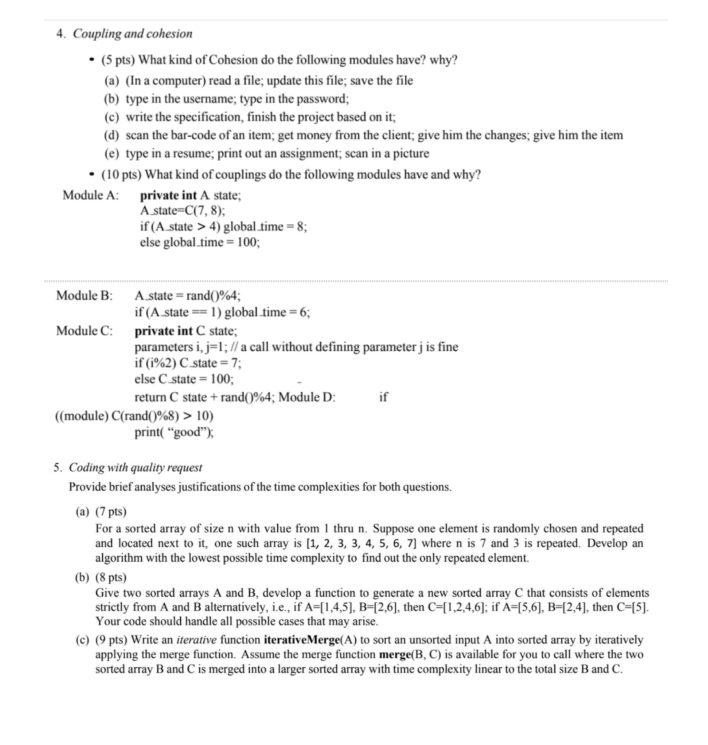 Solved 4. Coupling and cohesion - (5 pts) What kind of | Chegg.com