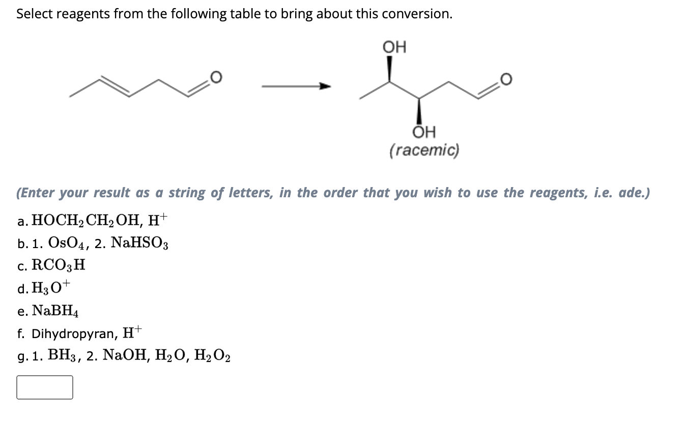 Solved Select reagents from the following table to bring | Chegg.com