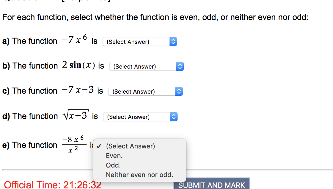 Solved For each function, select whether the function is | Chegg.com