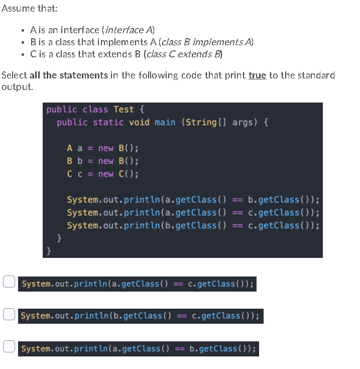Solved Assume that: • A is an interface (interface A) • Bis | Chegg.com