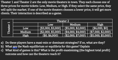 Solved Theater 1 and Theater 2 are the only movie theaters | Chegg.com