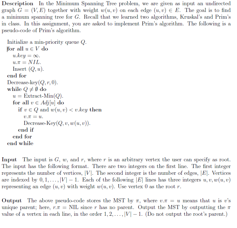 Solved Description In The Minimum Spanning Tree Problem We 6655