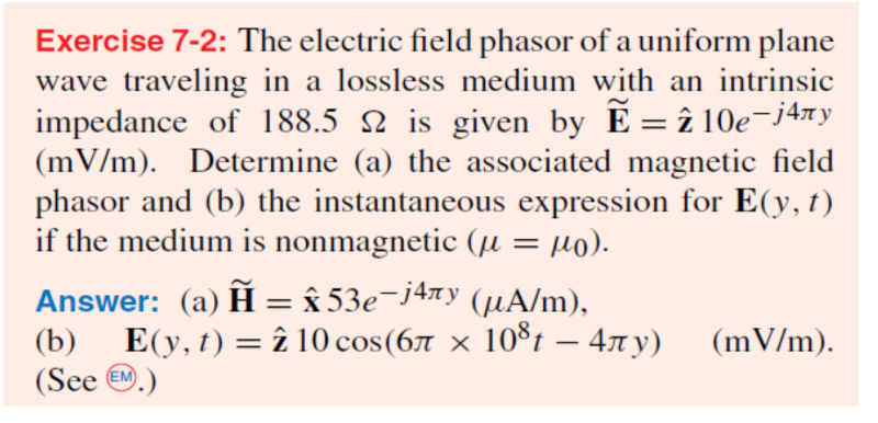 Solved Exercise 7-2: The electric field phasor of ﻿a uniform | Chegg.com