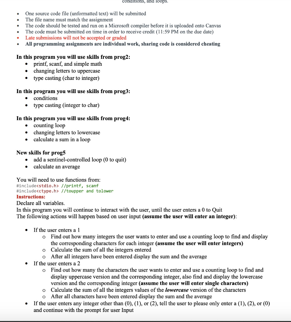 conditions, and loops. One source code file | Chegg.com