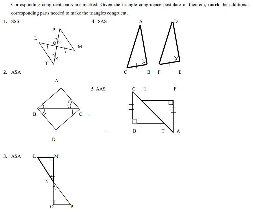 Solved Corresponding congruent parts are marked. Given the | Chegg.com