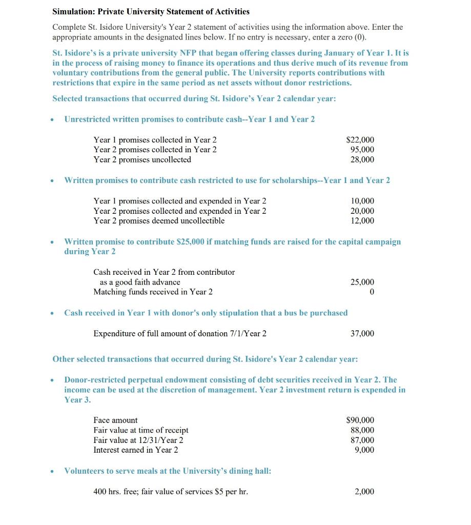 Solved Simulation: Private University Statement of | Chegg.com