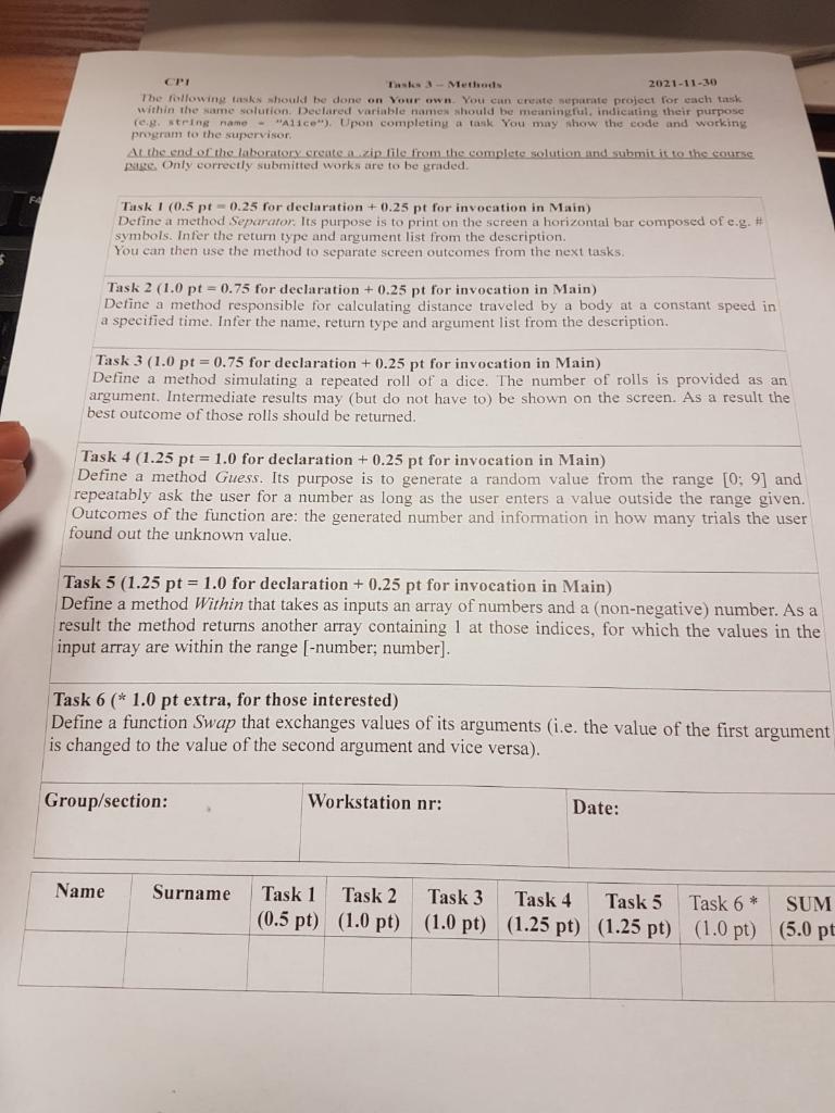 sk Methods 2021-11-30 The following tasks should be | Chegg.com