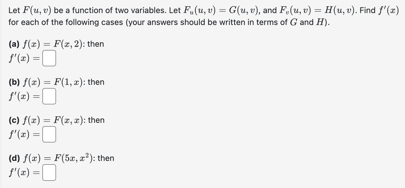 Solved Let F(u,v) be a function of two variables. Let | Chegg.com Solved Let F(u,v) be a function of two variables. Let | Chegg.com