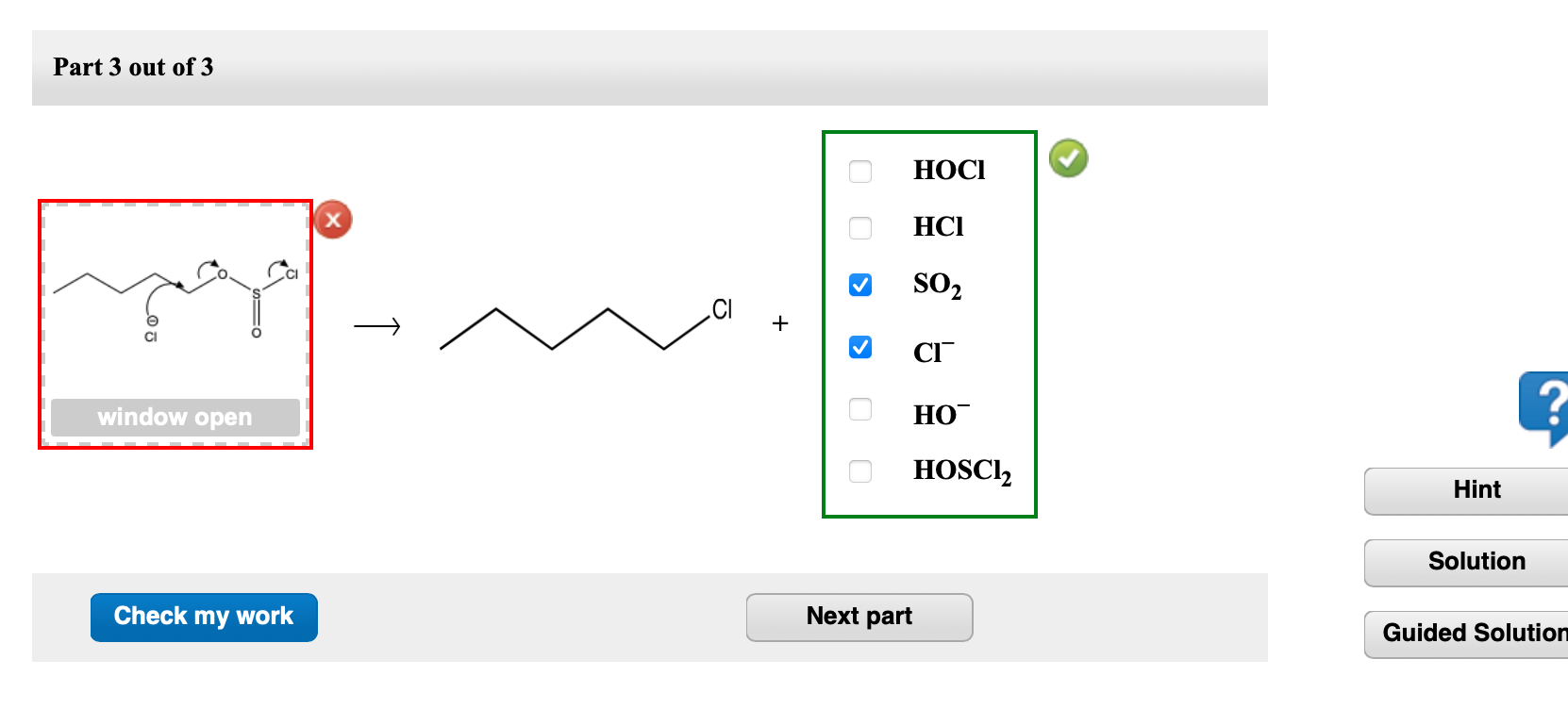 Solved Part 3 out of 3 HOCI ООО HCI SO2 مش CI LOJ + CI | Chegg.com