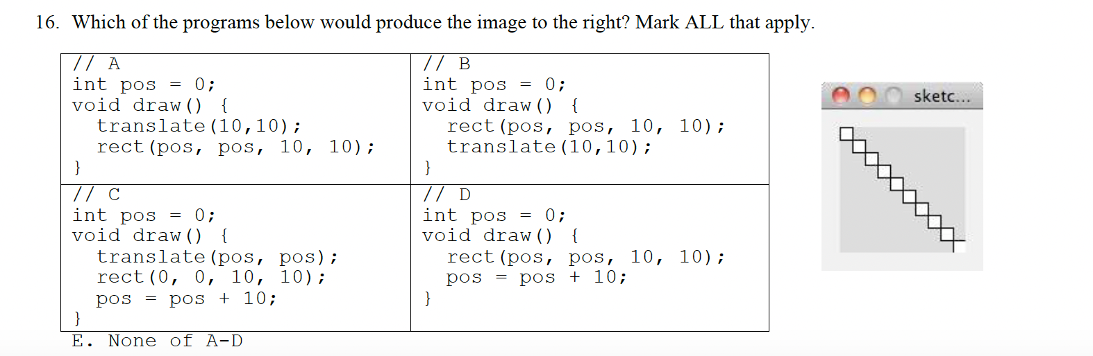 16. Which of the programs below would produce the | Chegg.com