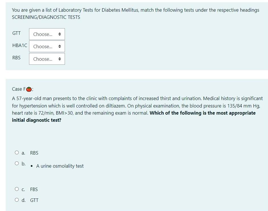 Solved You are given a list of Laboratory Tests for Diabetes | Chegg.com