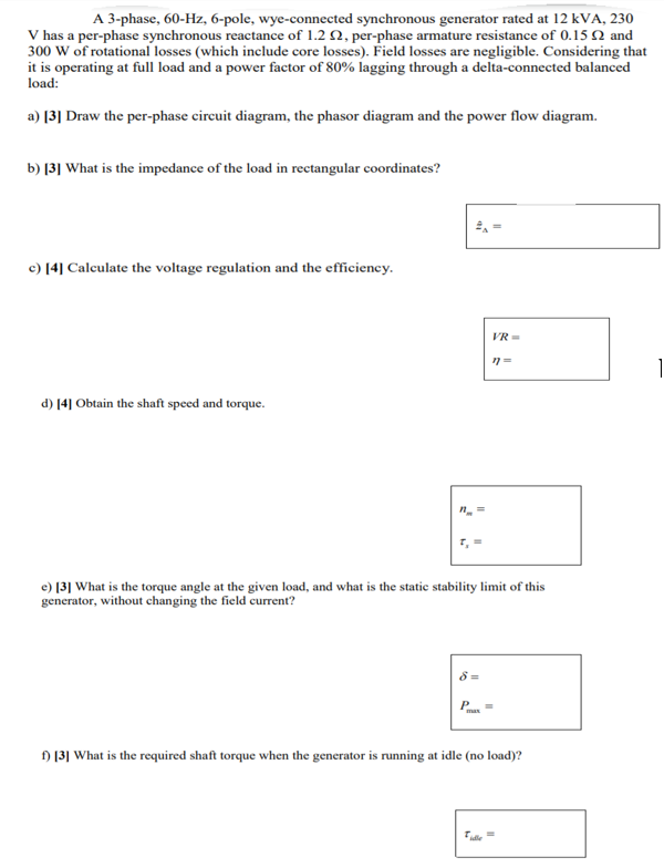 Solved A 3-phase, 60-Hz, 6-pole, wye-connected synchronous | Chegg.com