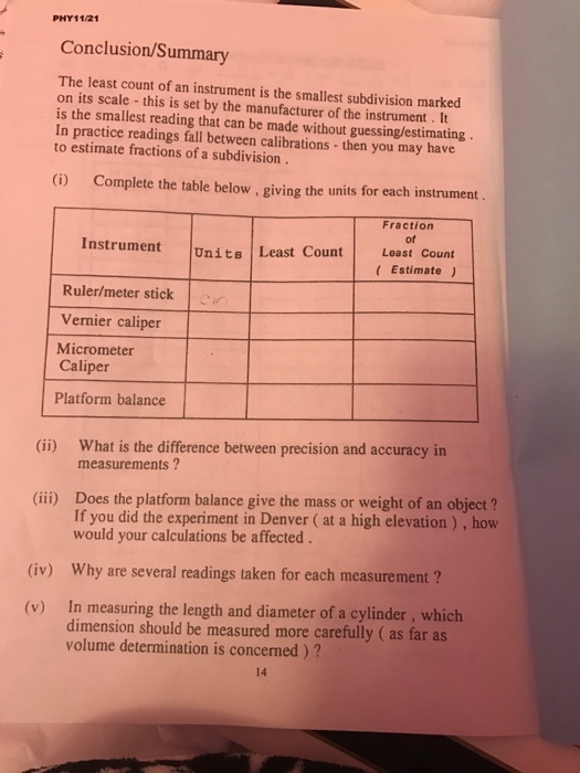 Solved The least count of an instrument is the smallest | Chegg.com