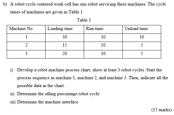 Solved b) A robot cycle centered work cell has one robot | Chegg.com