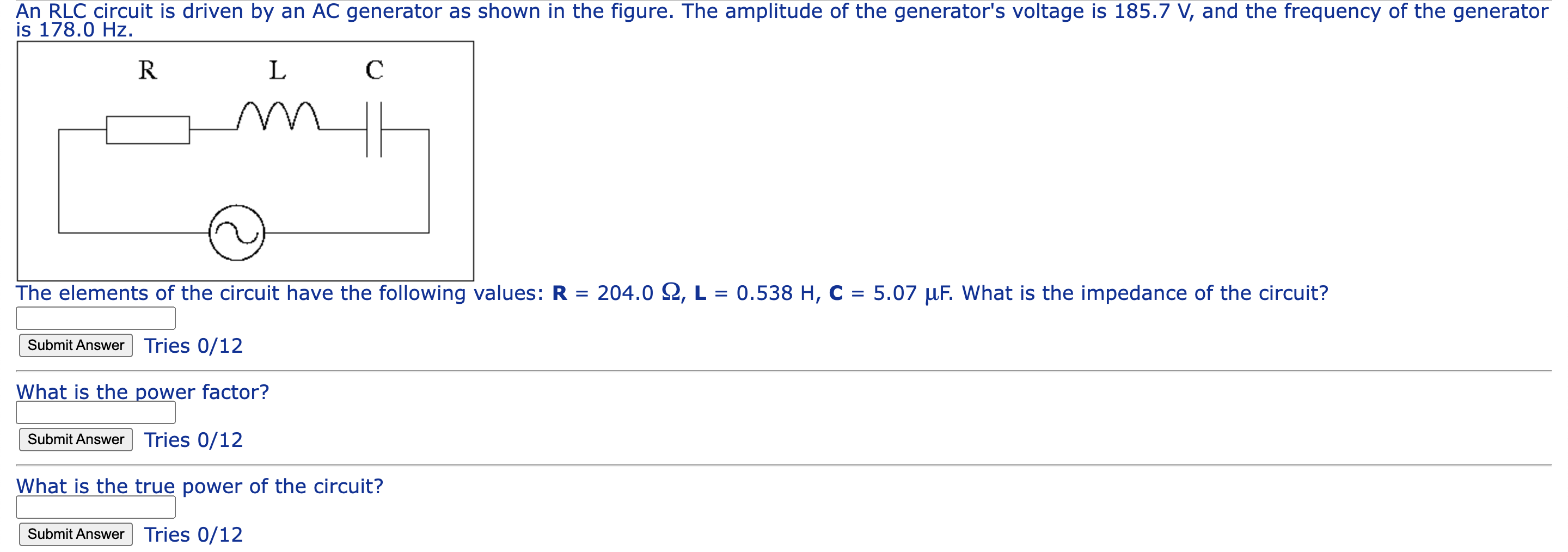 Solved An RLC circuit is driven by an AC generator as shown | Chegg.com