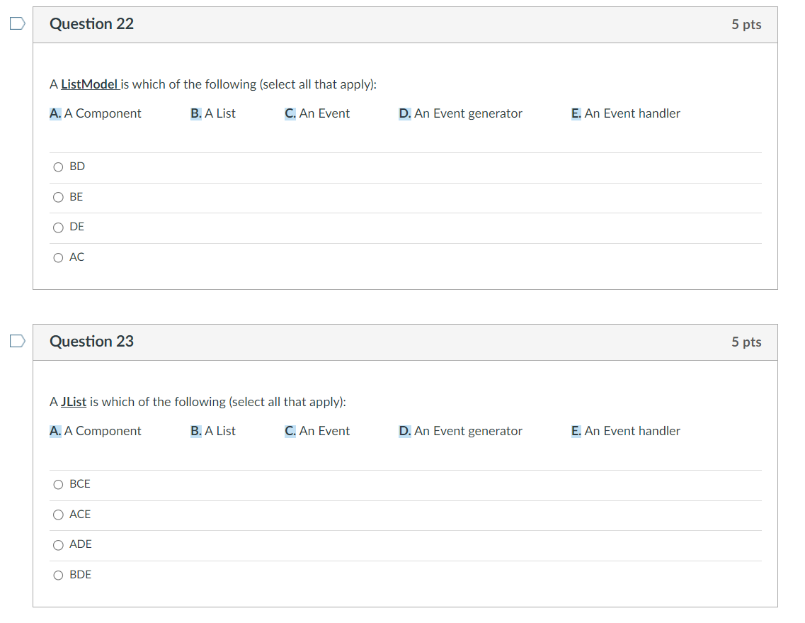 Solved Question 22A ListModel is which of the following | Chegg.com